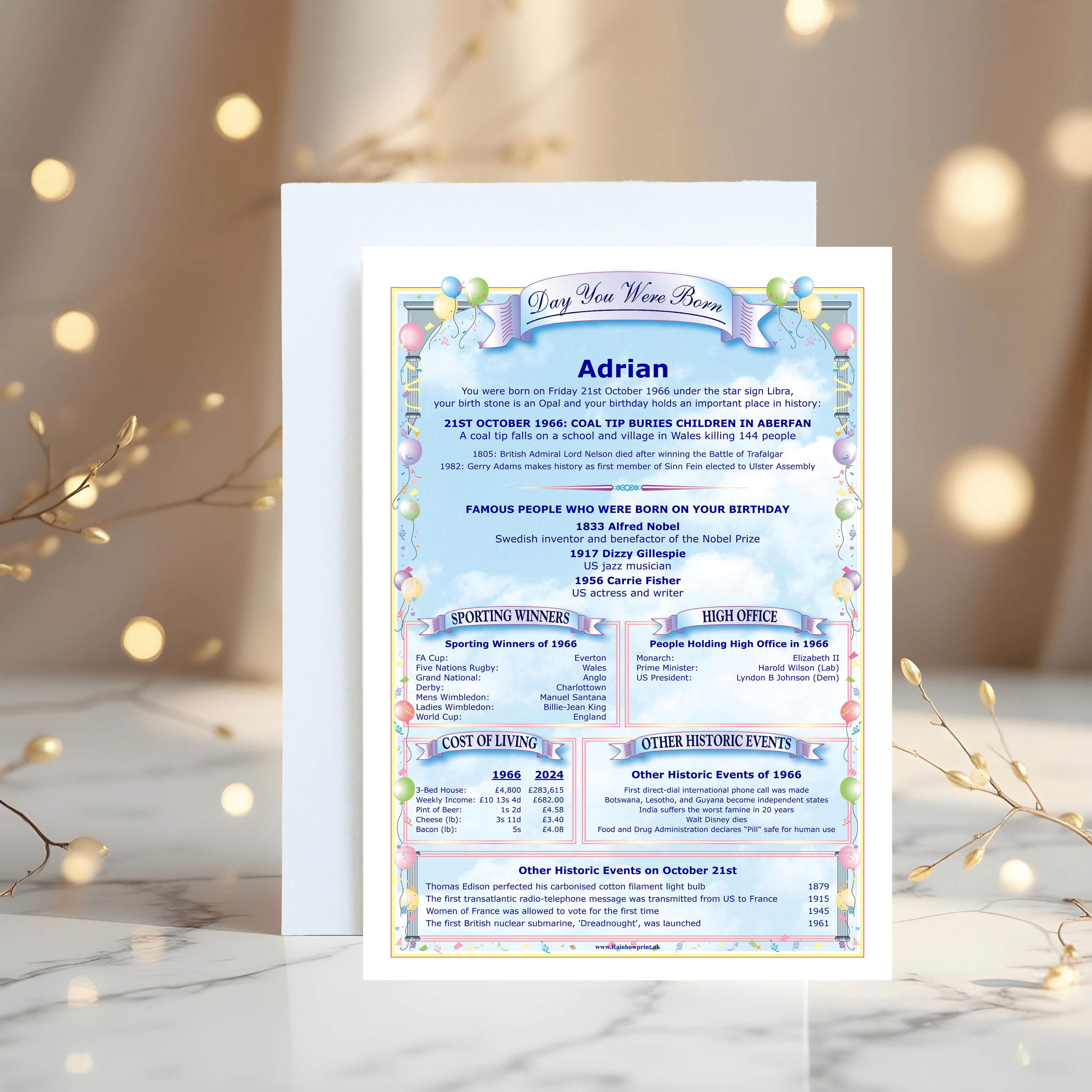 The Day You Were Born Personalised A5 Greetings Card – Rainbowprint.uk
